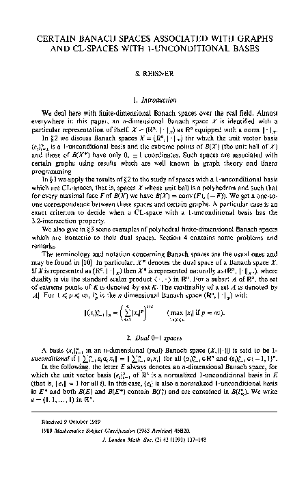 Pdf Certain Banach Spaces Associated With Graphs And Cl Spaces With 1 Unconditional Bases