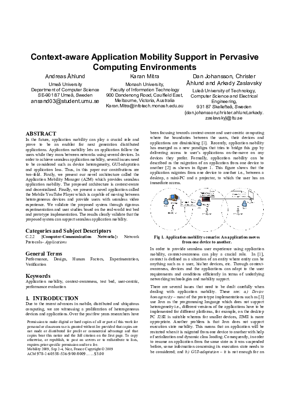 (PDF) Context-aware application mobility support in pervasive computing environments