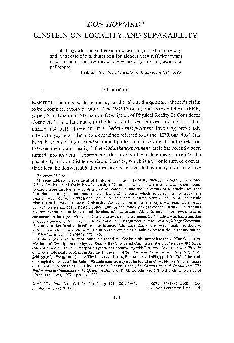 (PDF) Einstein on locality and separability