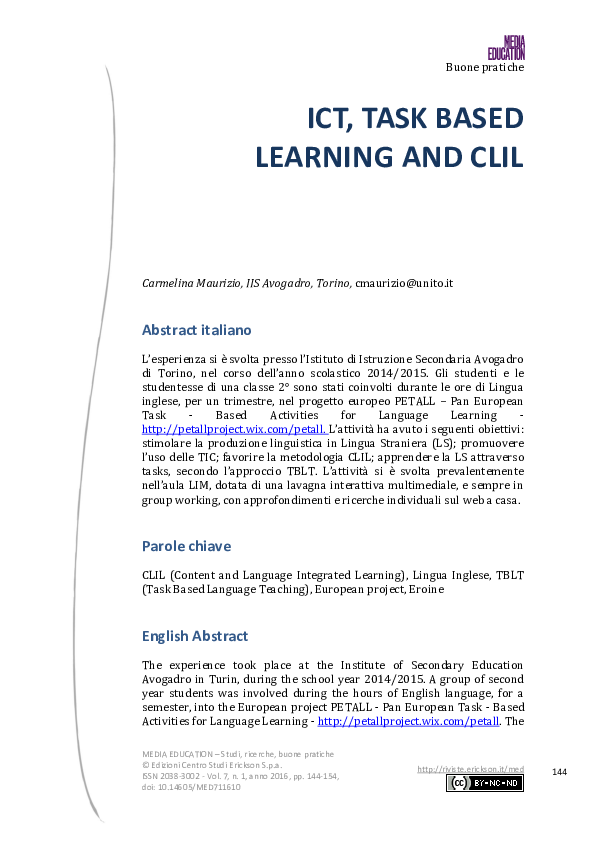(PDF) Buone pratiche ICT, TASK BASED LEARNING AND CLIL