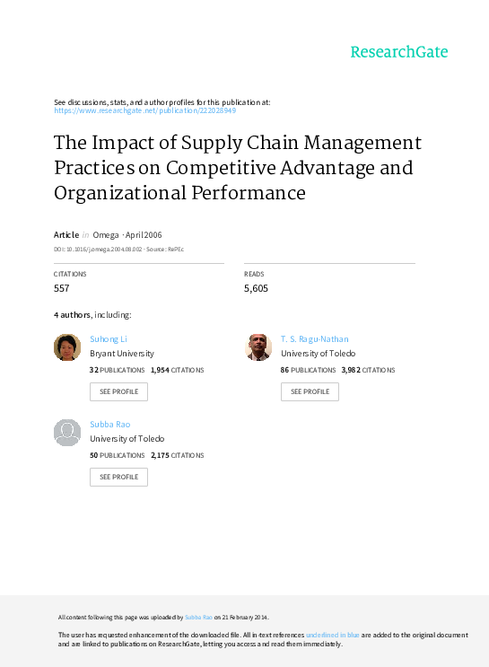 (PDF) The impact of supply chain management practices on competitive advantage and ...