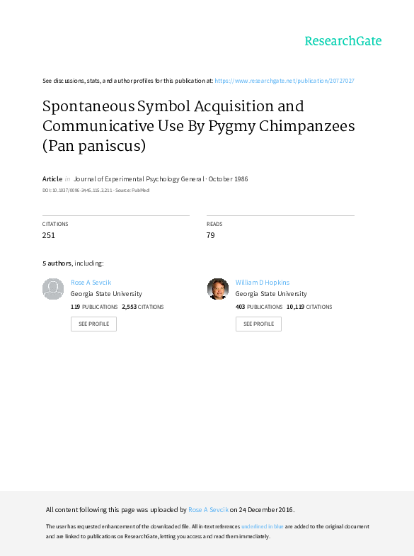 (PDF) Spontaneous symbol acquisition and communicative use by pygmy ...