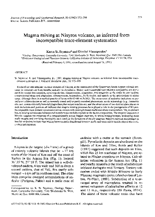 (PDF) Magma mixing at Nisyros volcano, as inferred from incompatible ...