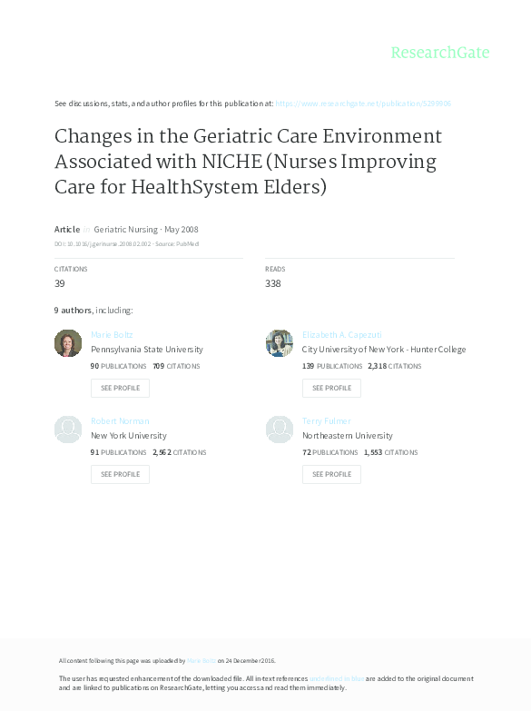 (PDF) Nurses Improving Care to Health System Elders (NICHE) | terry ...