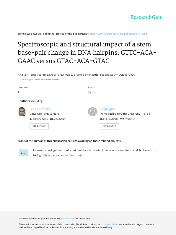 (PDF) Spectroscopic and structural impact of a stem base-pair change in ...