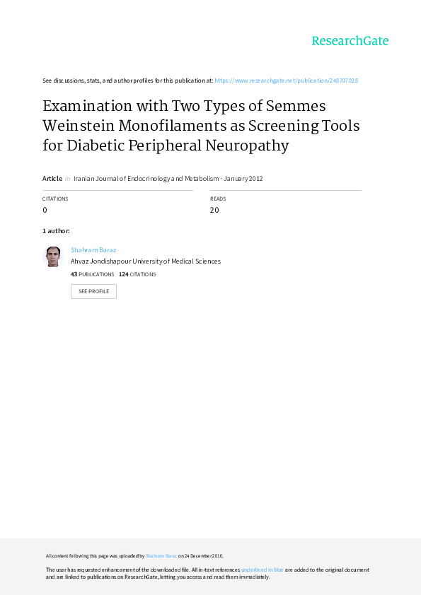 (PDF) Examination with Two Types of Semmes Weinstein Monofilaments as ...