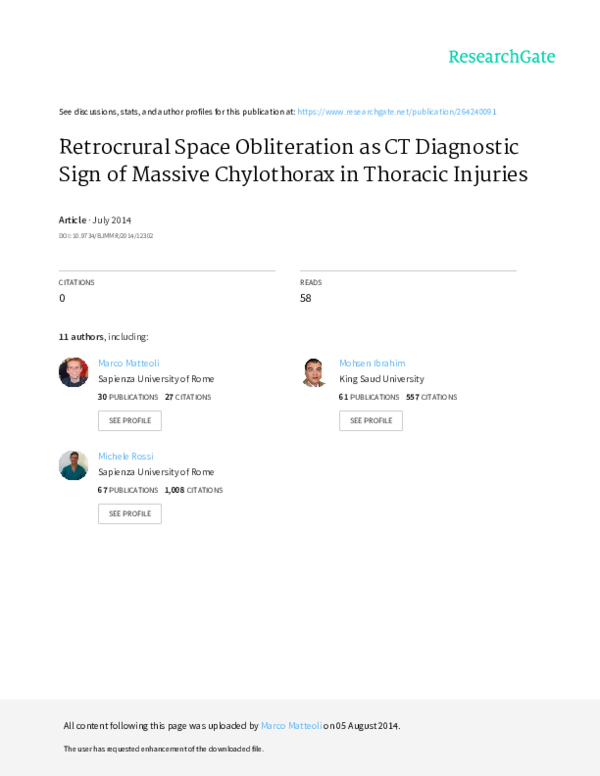 (PDF) Retrocrural Space Obliteration as CT Diagnostic Sign of Massive ...