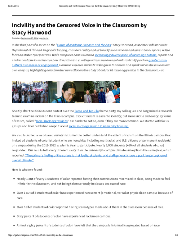 (PDF) Incivility and the Censored Voice in the Classroom