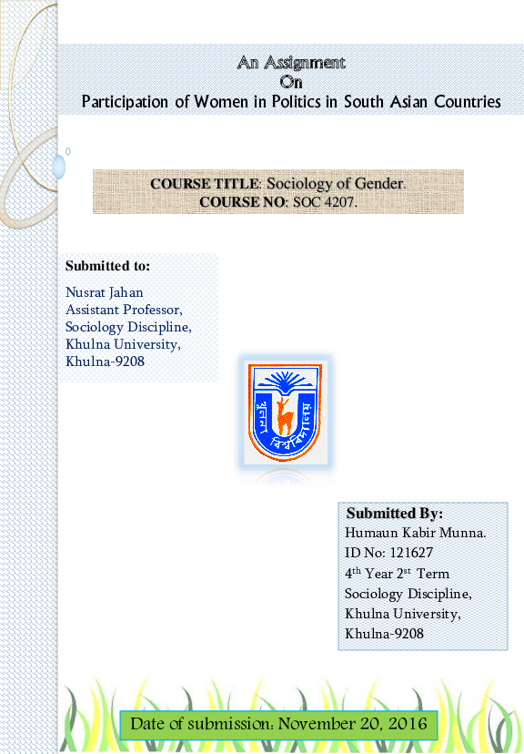(PDF) An Assignment On Participation of Women in Politics in South ...