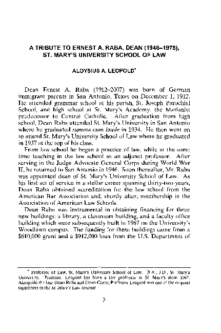 (PDF) A Tribute to Ernest A. Raba, Dean (1946 – 1978), St. Mary’s ...