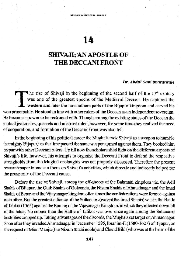 (PDF) Shivaji; An Apostle of the Deccani Front