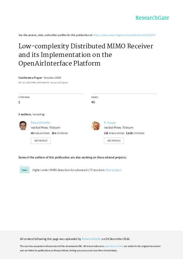 Pdf Low Complexity Distributed Mimo Receiver And Its Implementation