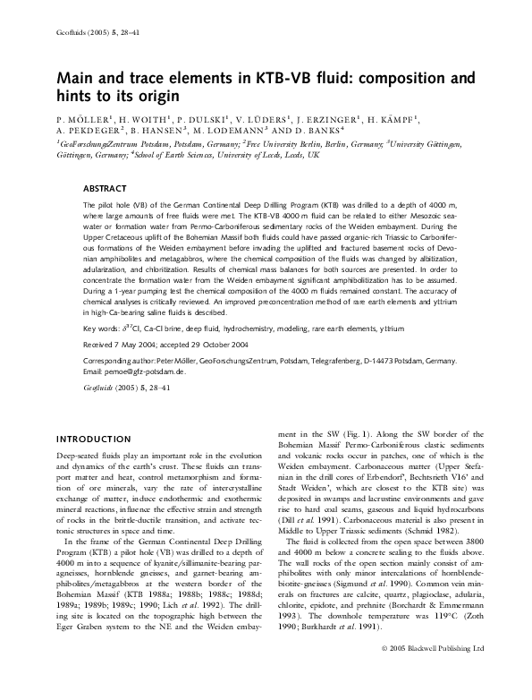 (PDF) Main and trace elements in KTB-VB fluid: composition and hints to its origin