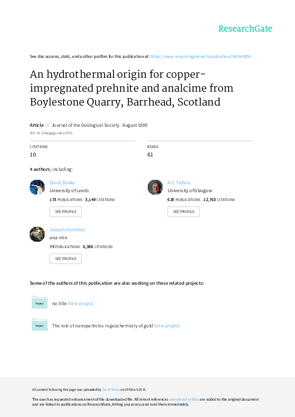 (PDF) An hydrothermal origin for copper-impregnated prehnite and ...