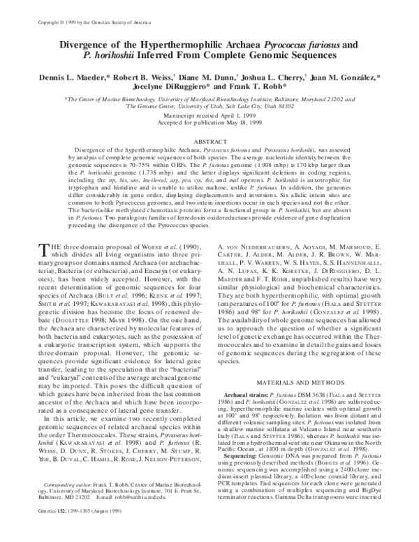(PDF) Divergence of the Hyperthermophilic Archaea Pyrococcus Furiosus ...