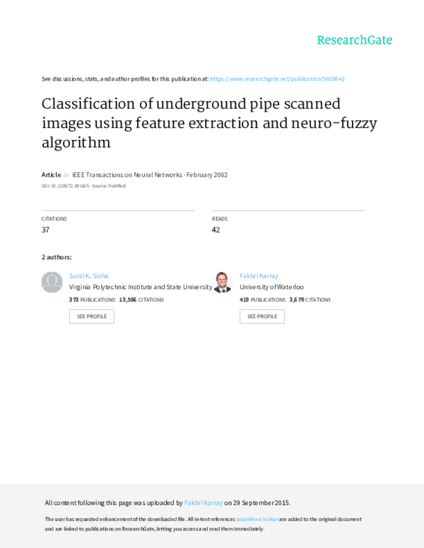 (PDF) Classification of underground pipe scanned images using feature extraction and neuro-fuzzy ...