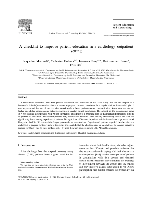 (PDF) A checklist to improve patient education in a cardiology ...