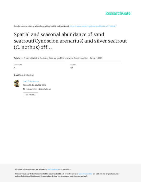 (PDF) Spatial and seasonal abundance of sand seatrout (Cynoscion ...