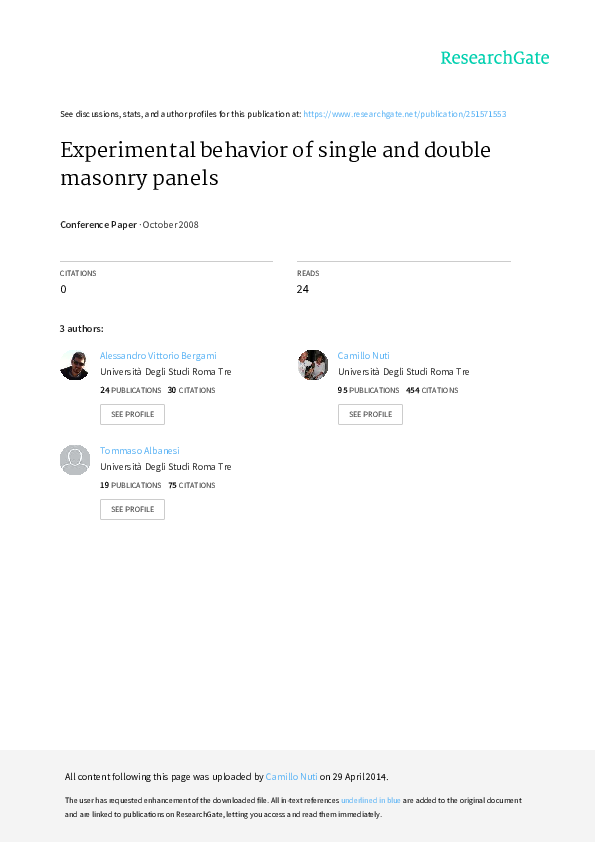 (PDF) Experimental Behavior of Single and Double Masonry Panels