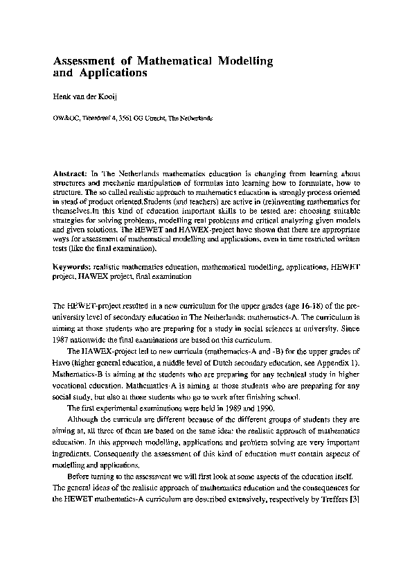 Pdf Assessment Of Mathematical Modelling And Applications