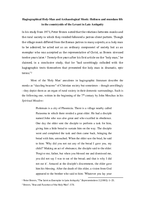 (PDF) Hagiographical Holy-Man and Archaeological Monk: Holiness and ...