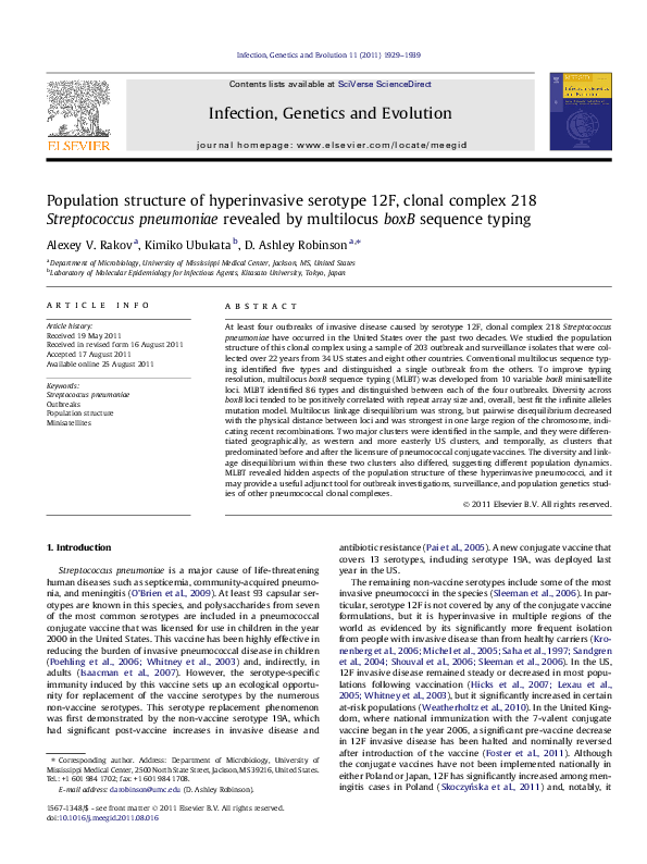 (PDF) Population structure of hyperinvasive serotype 12F, clonal complex 218 Streptococcus ...