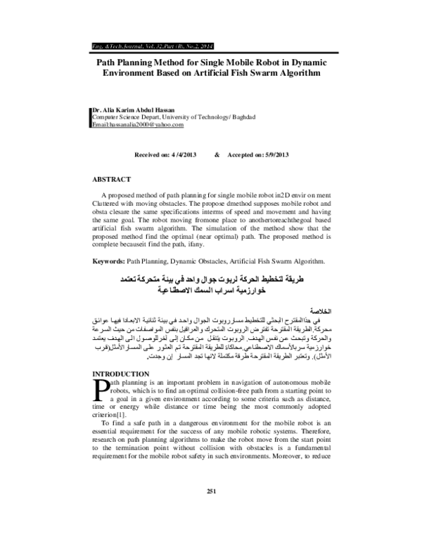 Pdf Path Planning Method For Single Mobile Robot In Dynamic Environment Based On Artificial