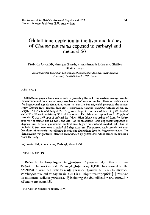 (PDF) Glutathione depletion in the liver and kidney of Channa punctatus ...