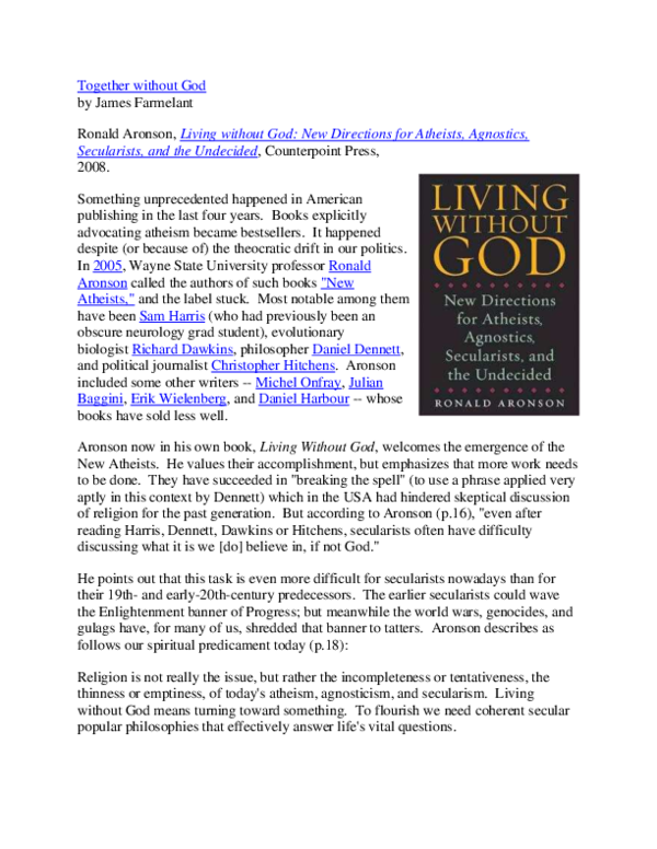 (PDF) Review of Ronald Aronson's book, 'Living without God: New ...