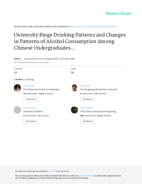 (PDF) University Binge Drinking Patterns and Changes in Patterns of ...
