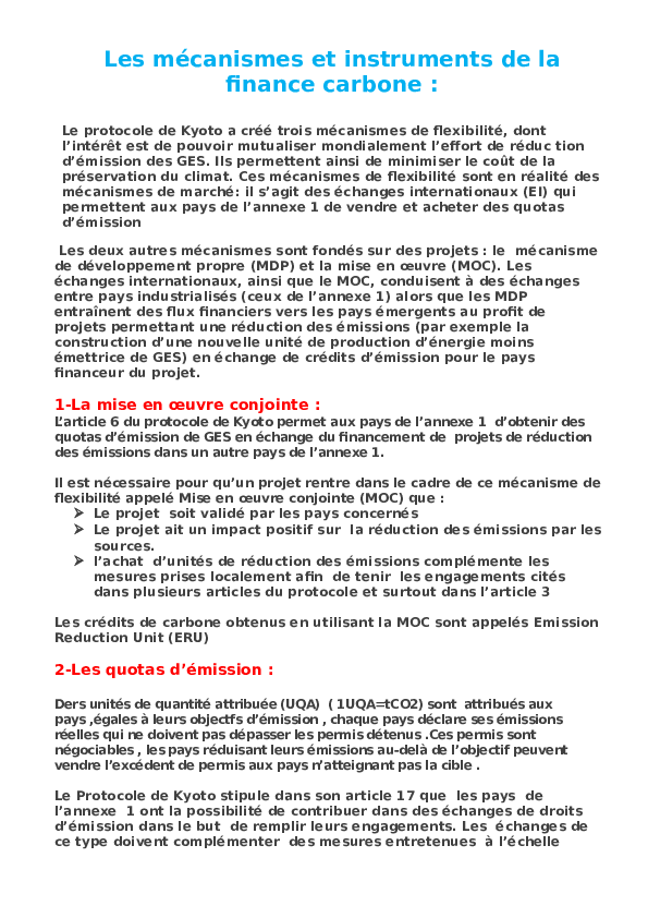 (DOC) Les mécanismes et instruments de la finance carbone