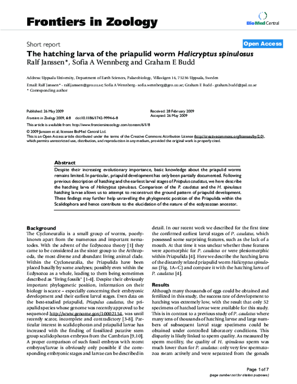 (PDF) The hatching larva of the priapulid worm Halicryptus spinulosus