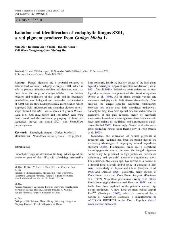 (PDF) Isolation and Identification of Endophytic Fungi from Medicinal Plants and Assessment of ...