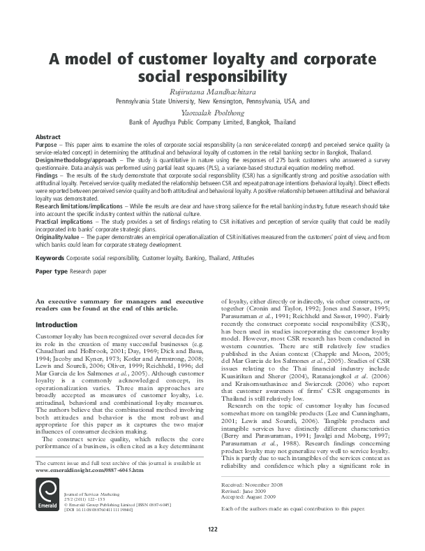 (PDF) A model of customer loyalty and corporate social responsibility
