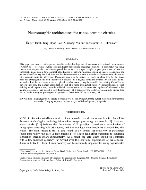 (PDF) Neuromorphic architectures for nanoelectronic circuits