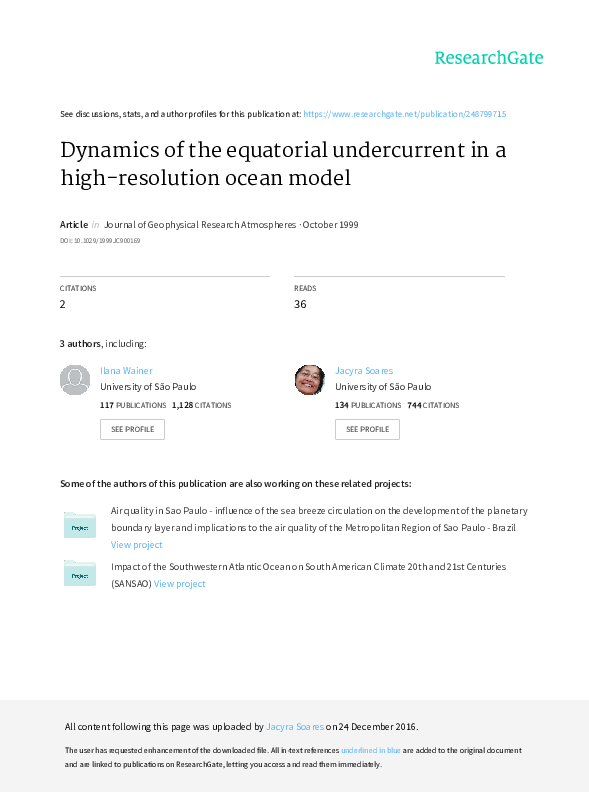 (PDF) Dynamics of the equatorial undercurrent in a high-resolution ...
