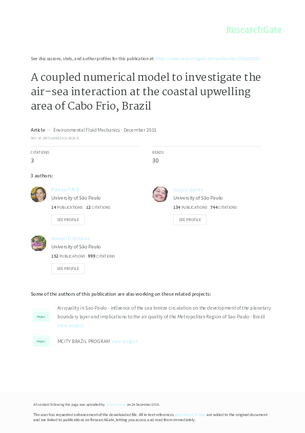 Pdf A Coupled Numerical Model To Investigate The Air Sea Interaction At The Coastal Upwelling