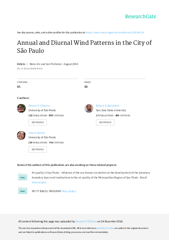 (PDF) Annual and diurnal wind patterns in the city of São Paulo
