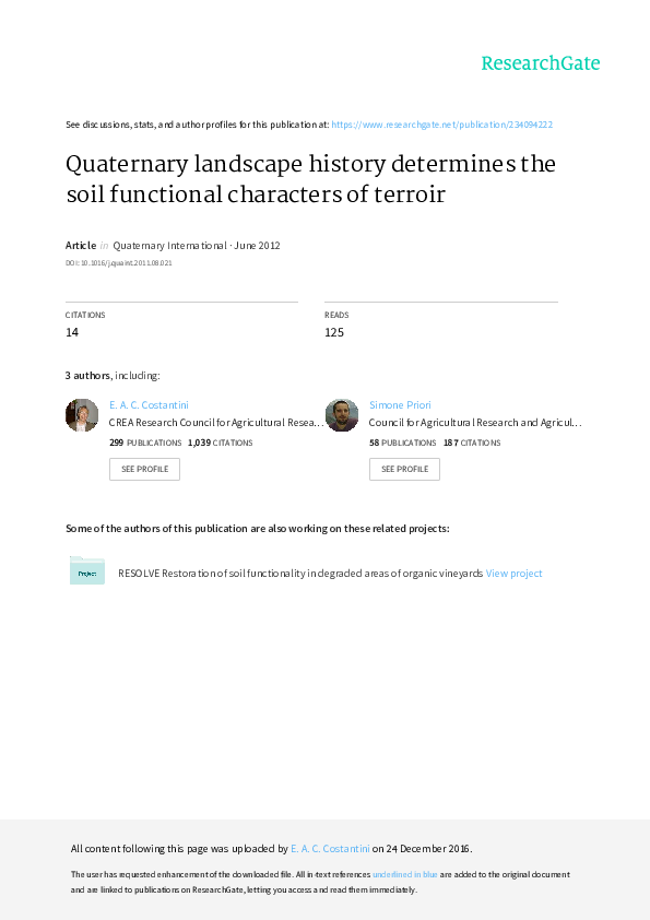 (PDF) Quaternary landscape history determines the soil functional characters of terroir