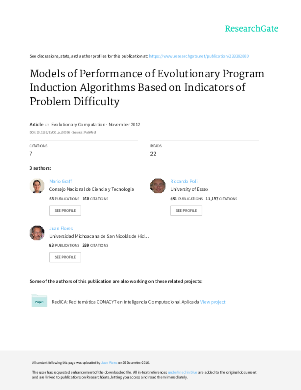 (PDF) Models of the Performance of Evolutionary Program Induction