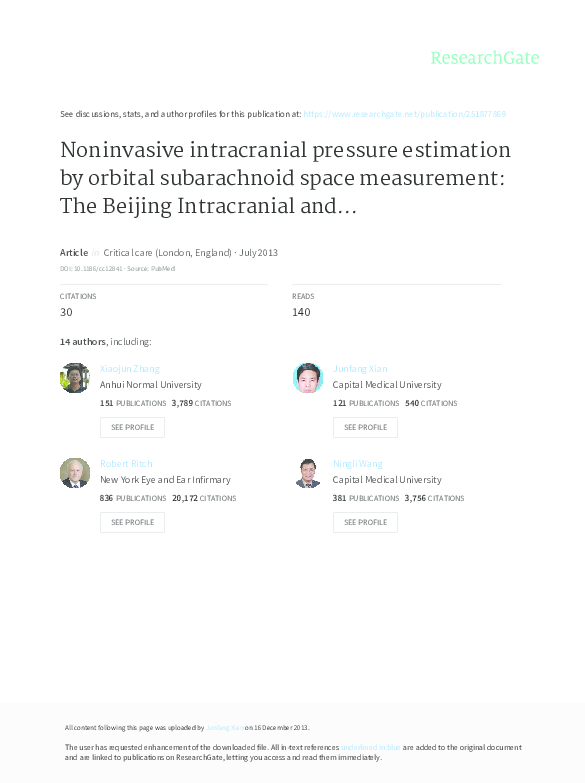 (PDF) Non-invasive Intracranial Pressure estimation using Support ...