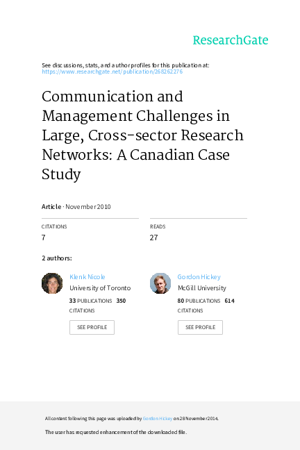 (PDF) Communication and management challenges in large, cross-sector research networks: a ...