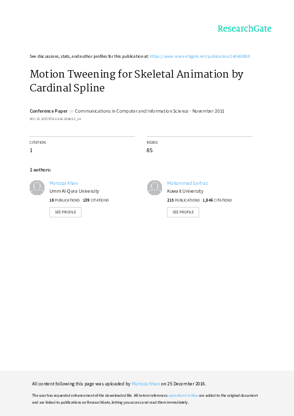 (PDF) Motion Tweening for Skeletal Animation by Cardinal Spline