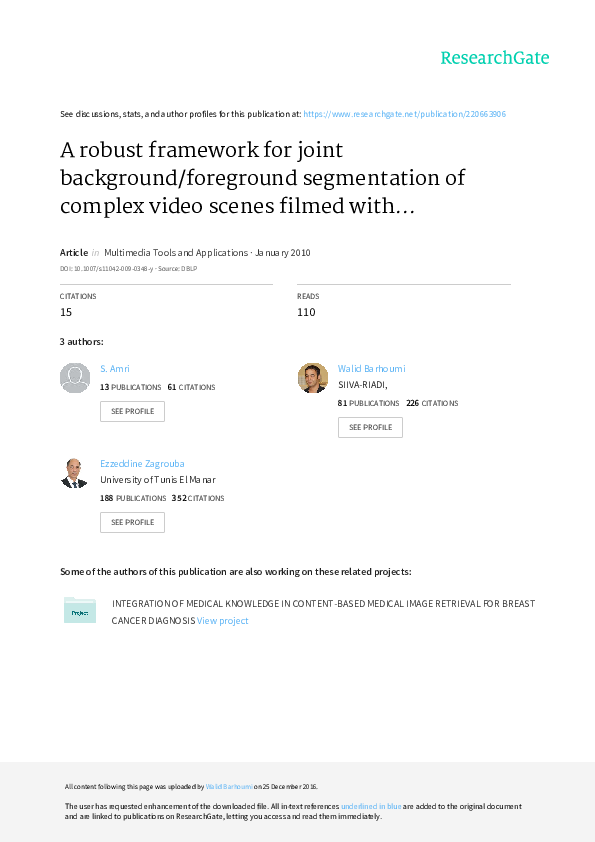 (PDF) A robust framework for joint background/foreground segmentation of complex video scenes ...