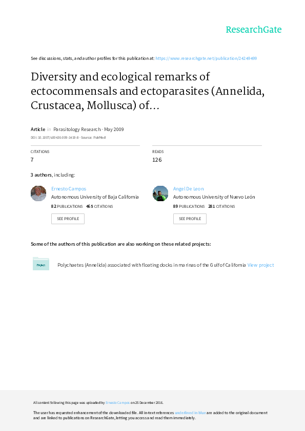 (PDF) Diversity and ecological remarks of ectocommensals and ...