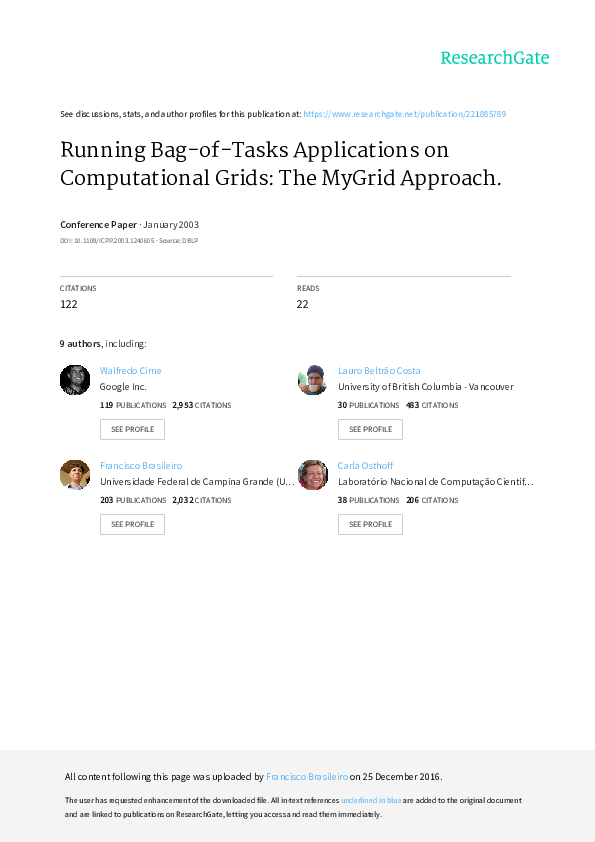 Pdf Running Bag Of Tasks Applications On Computational Grids The Mygrid Approach