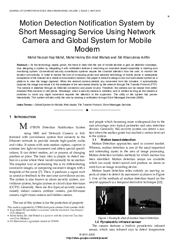 (PDF) Motion Detection Notification System by Short Messaging Service Using Network Camera and ...