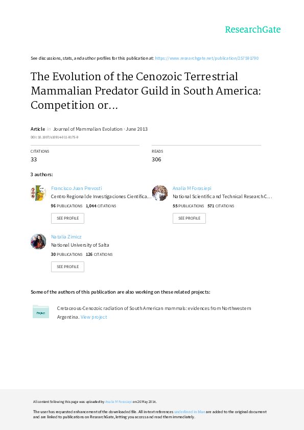 (PDF) The Evolution of the Cenozoic Terrestrial Mammalian Predator ...