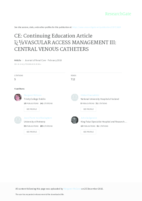 (PDF) CE: continuing Education article vascular access management iii ...