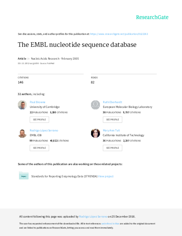 (PDF) The EMBL nucleotide sequence database